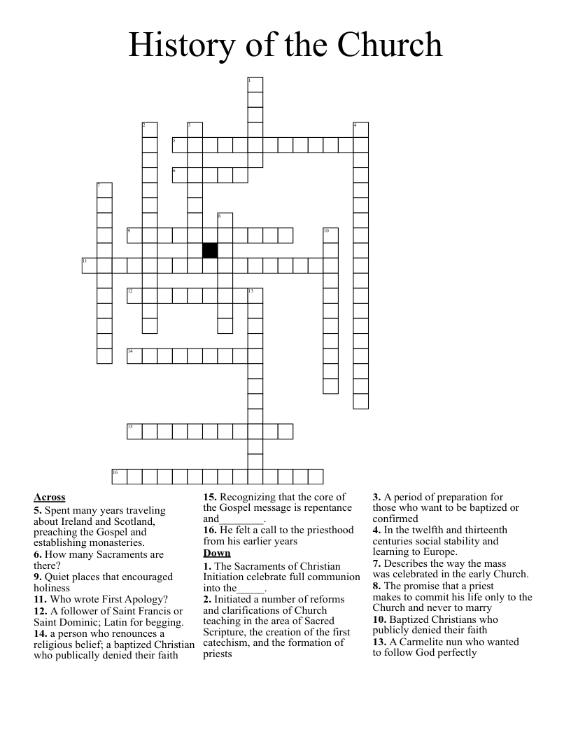 Church Recess Crossword