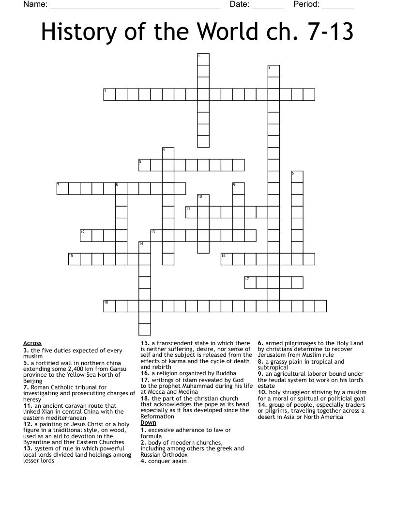 History of the World ch. 7-13 Crossword - WordMint