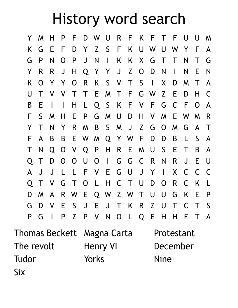 History Word Search WordMint