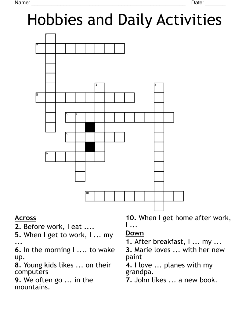 Hobbies and Daily Activities Crossword - WordMint