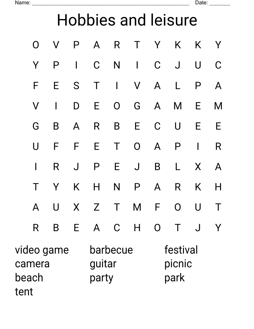 Hobbies and leisure Word Search - WordMint