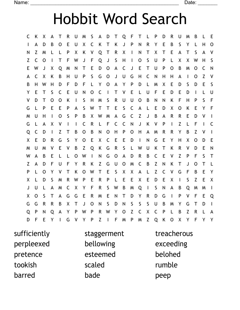 Hobbit Word Search - WordMint