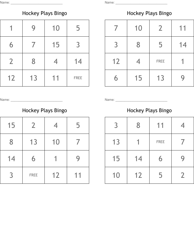 Hockey Plays Bingo - WordMint