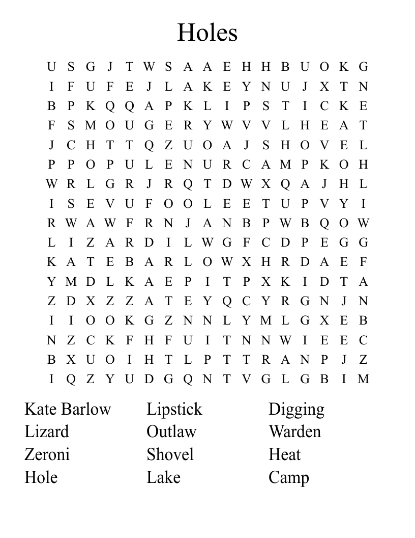 Holes Word Search - WordMint