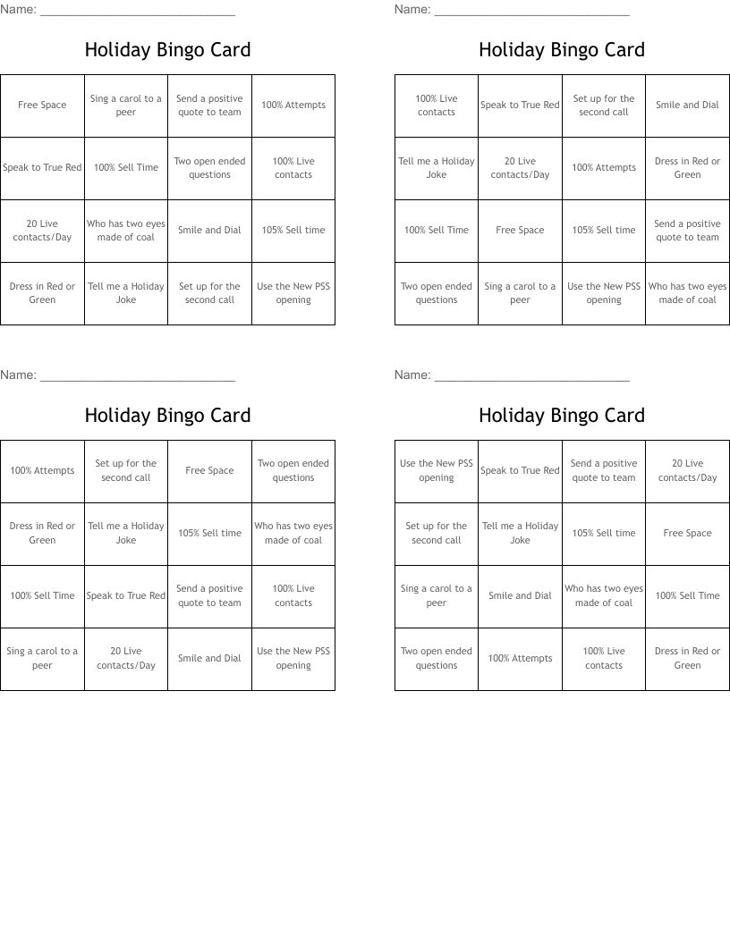 Holiday Bingo Week 2 - WordMint