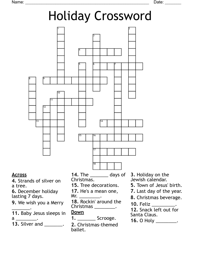 Holiday Crossword - WordMint