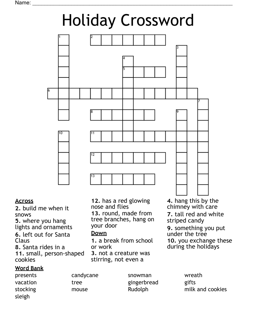 Holiday Crossword - WordMint