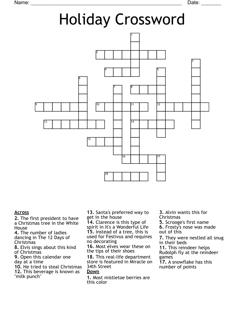 Holiday Crossword - WordMint