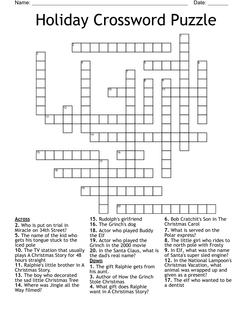 Holiday Crossword Puzzle - WordMint