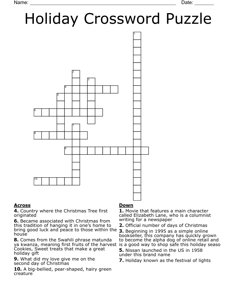 Holiday Crossword Puzzle - WordMint