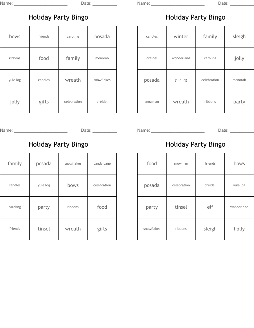 Holiday Party Bingo WordMint