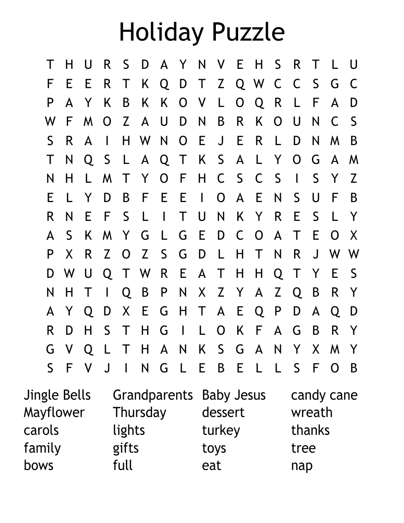 Holiday Puzzle Word Search - WordMint