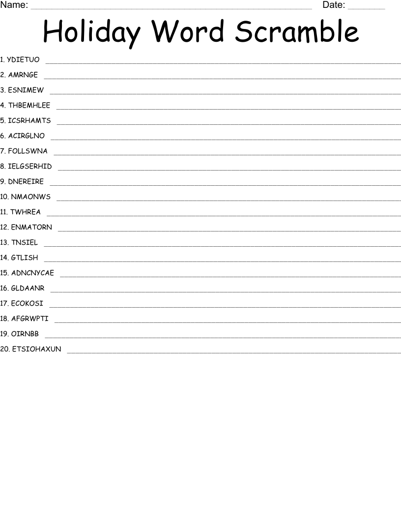 Holiday Word Scramble - WordMint