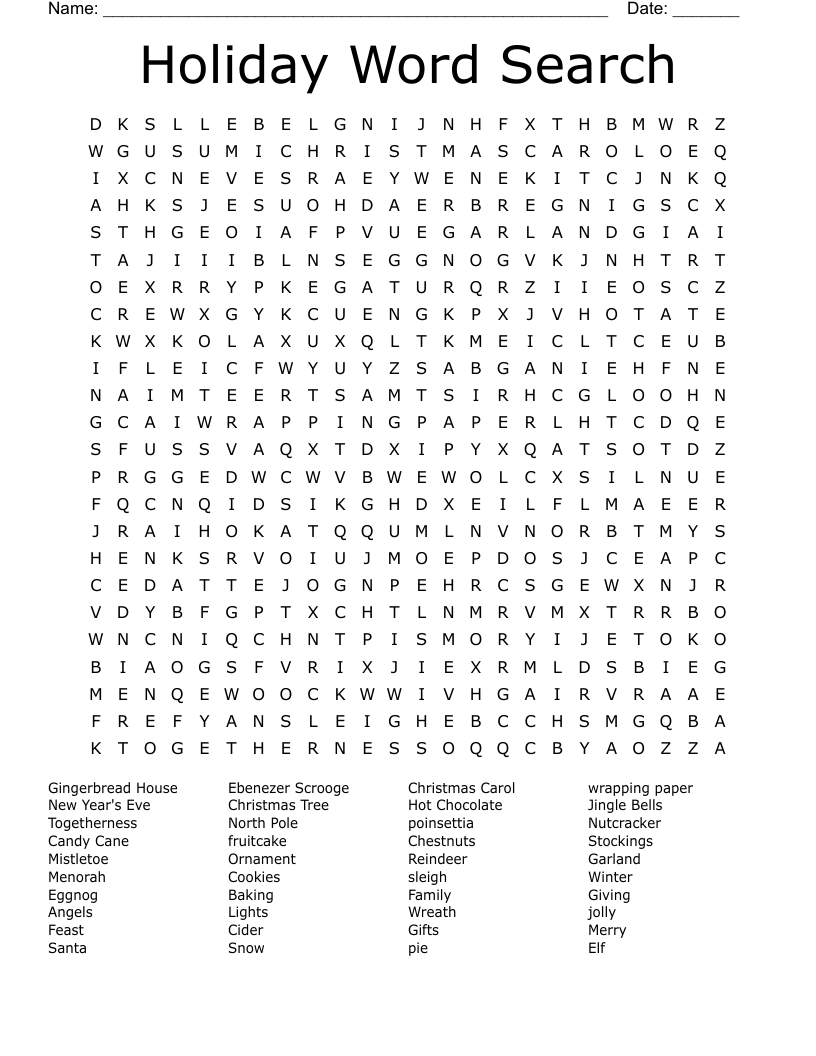 Holiday Word Search - WordMint