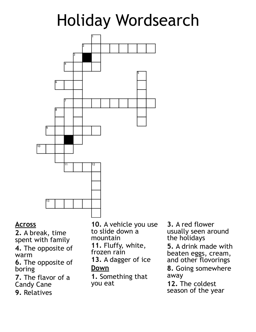 Holiday Wordsearch Crossword - WordMint