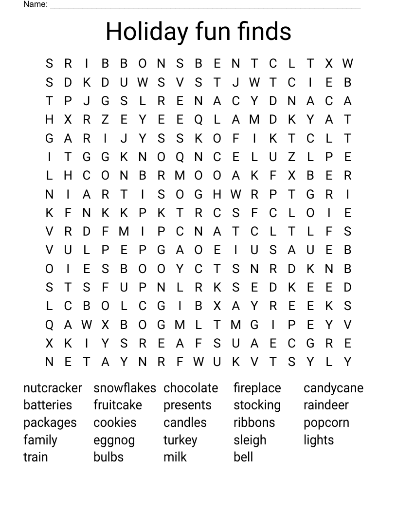 Holiday fun finds Word Search - WordMint