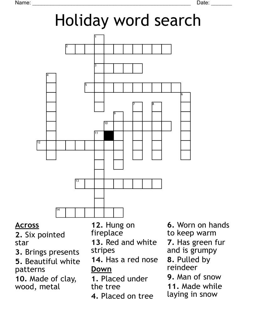 Holiday word search Crossword - WordMint
