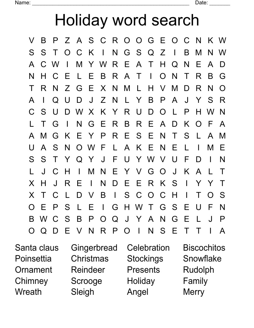 Holiday word search - WordMint
