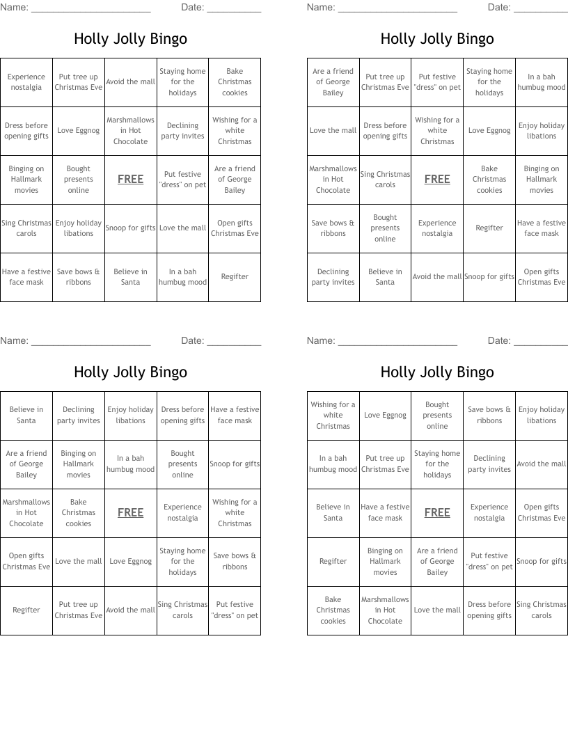 Holly Jolly Bingo - WordMint