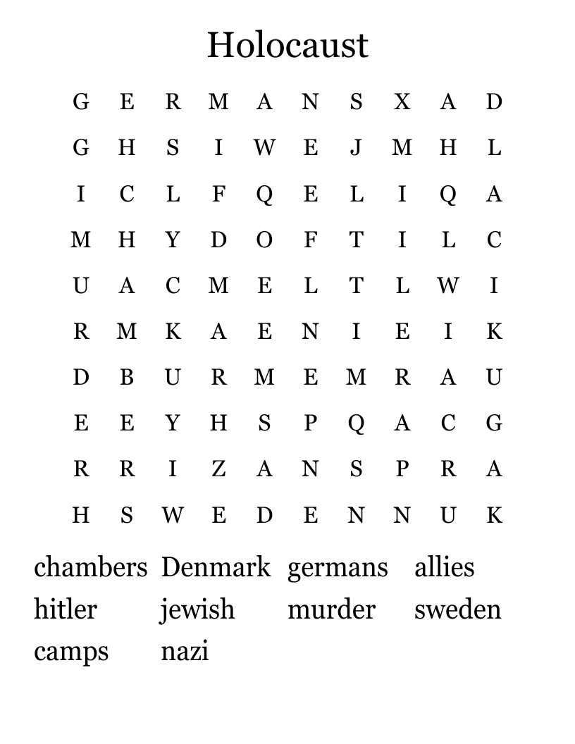 Holocaust Word Search - WordMint