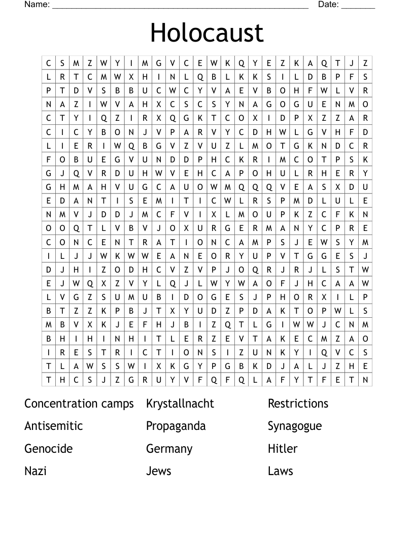 Holocaust Word Search - WordMint
