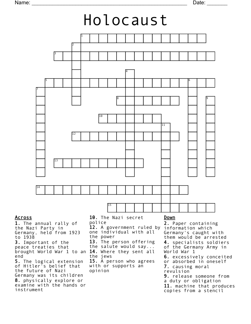 Holocaust Crossword - WordMint