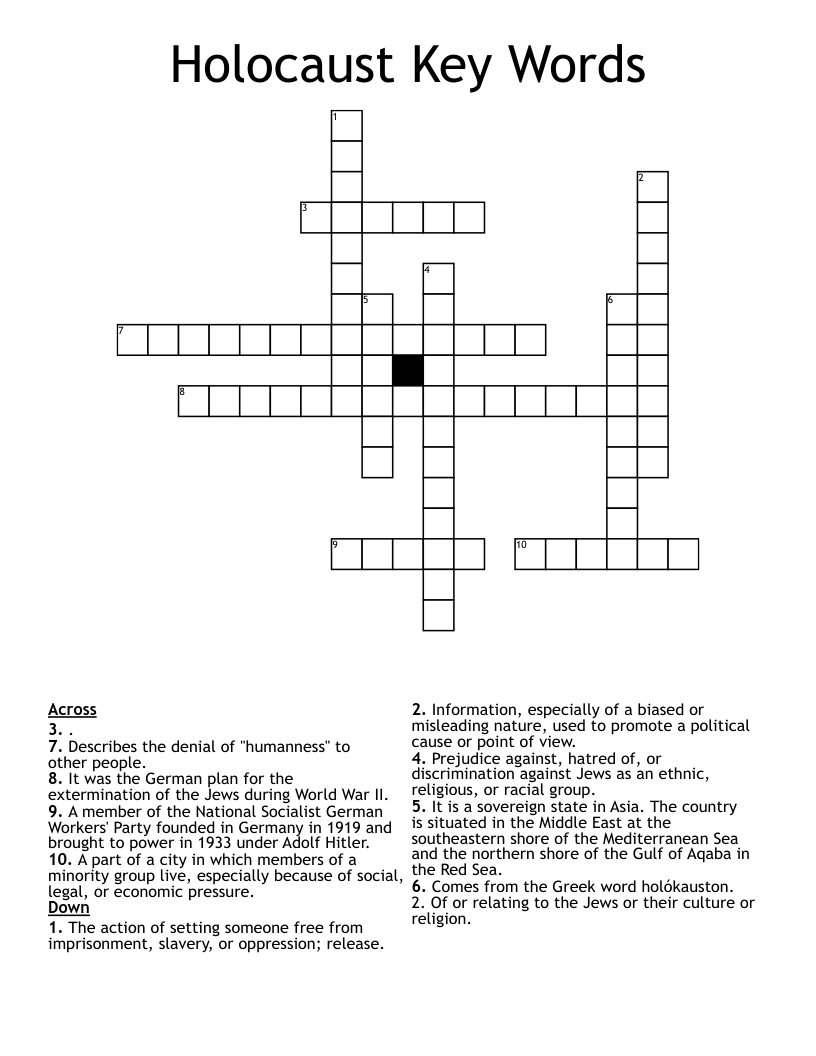 Holocaust Key Words Crossword - WordMint