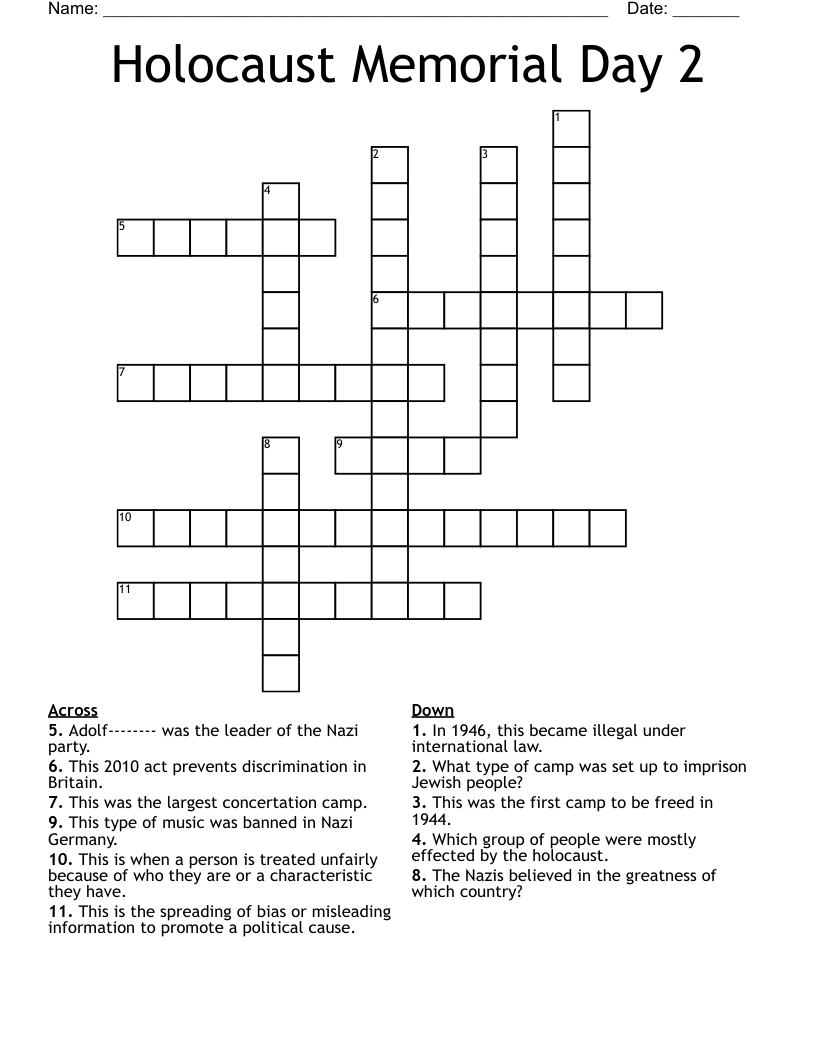 Holocaust Memorial Day 2 Crossword - WordMint