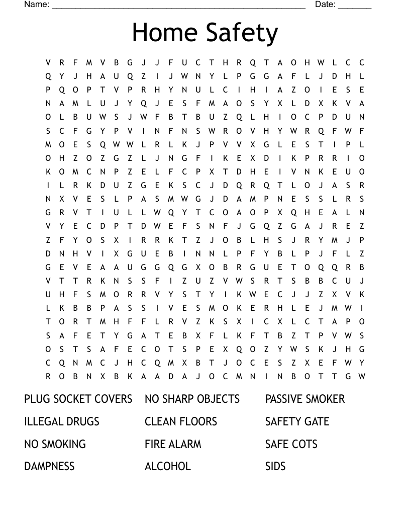 Home Safety Word Search - WordMint