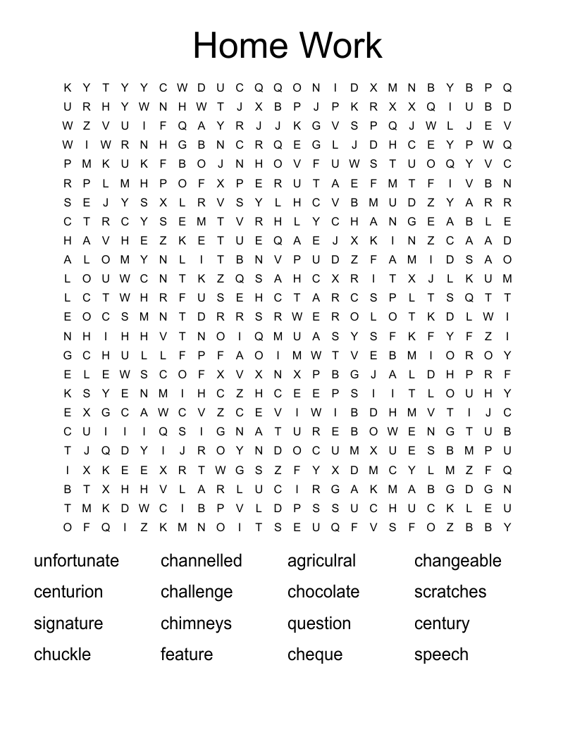 Home Work Word Search - WordMint