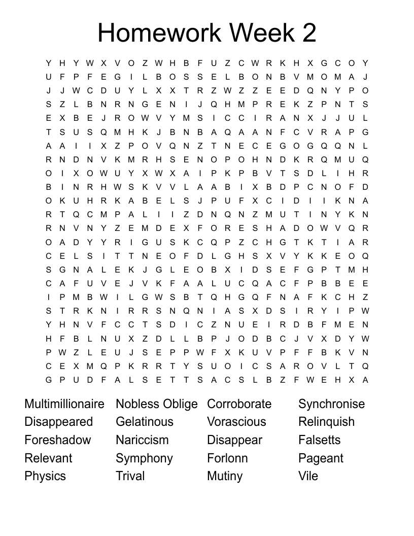 Homework Week 2 Word Search - WordMint