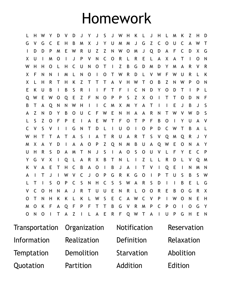 Homework Word Search - WordMint
