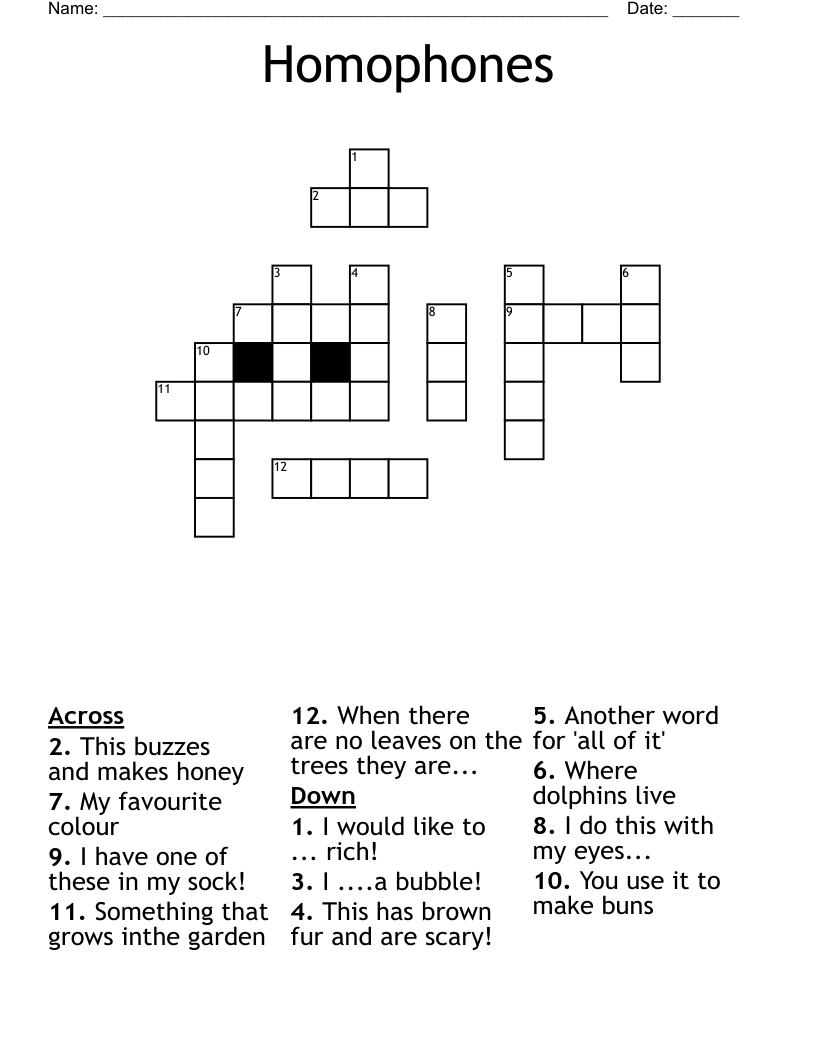 Homophones Crossword - WordMint
