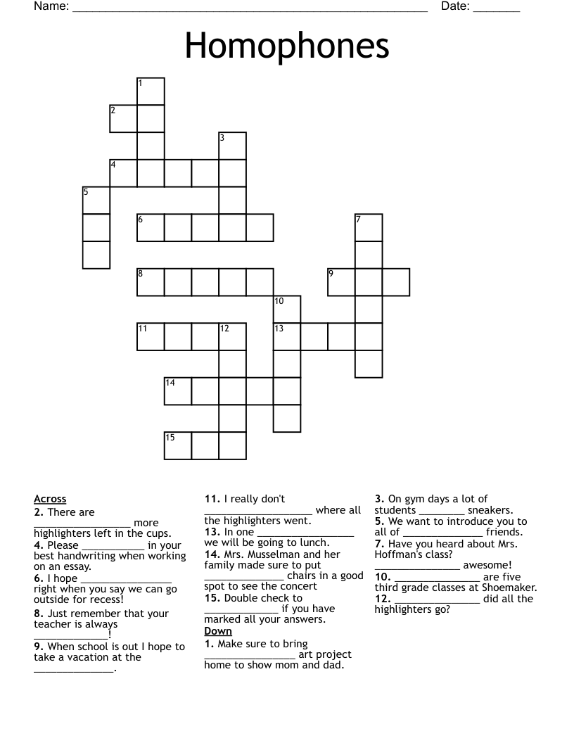 Homophones Crossword - WordMint