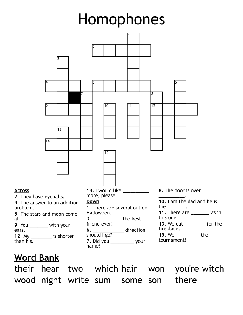 Homophones Crossword - WordMint