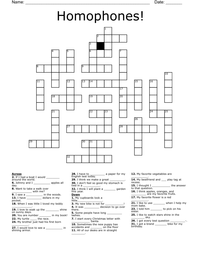 Homophones! Crossword - WordMint