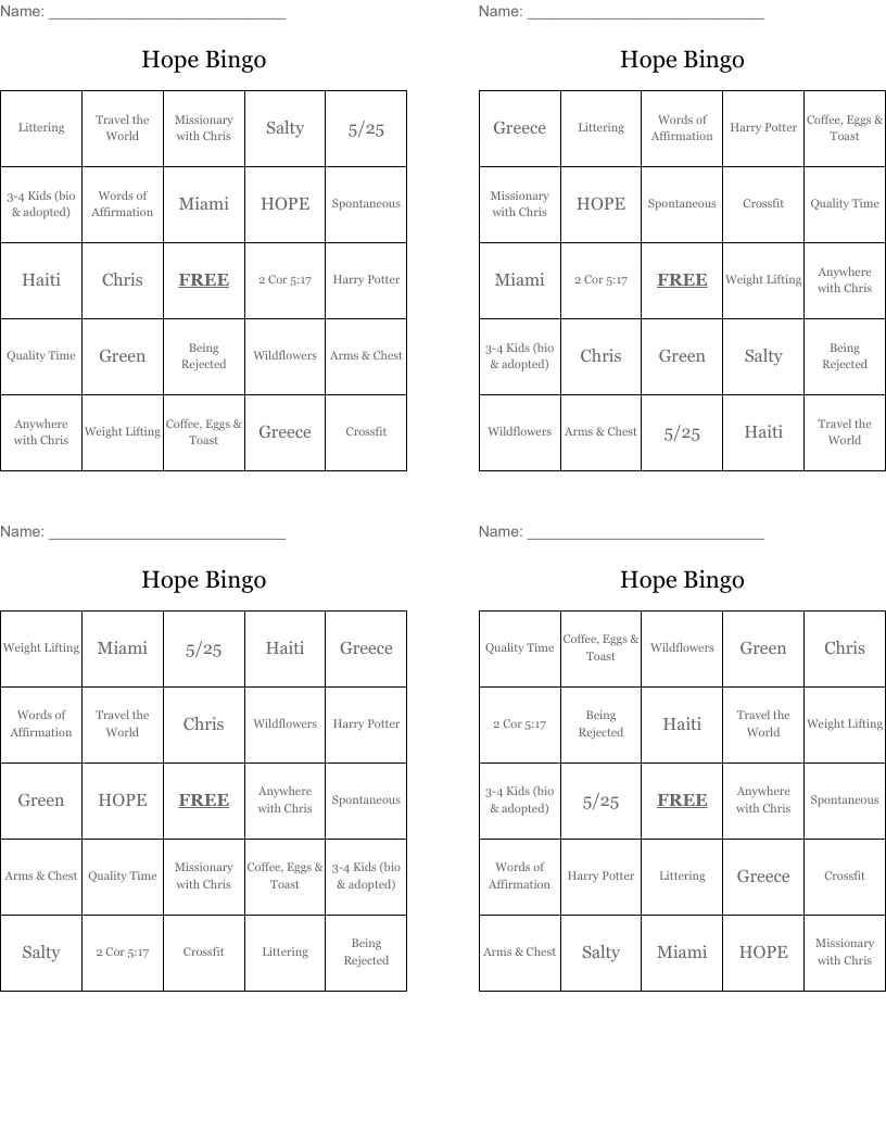 Hope Bingo - WordMint