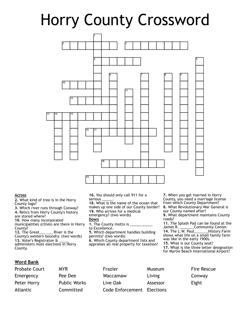 Horry County Crossword - WordMint