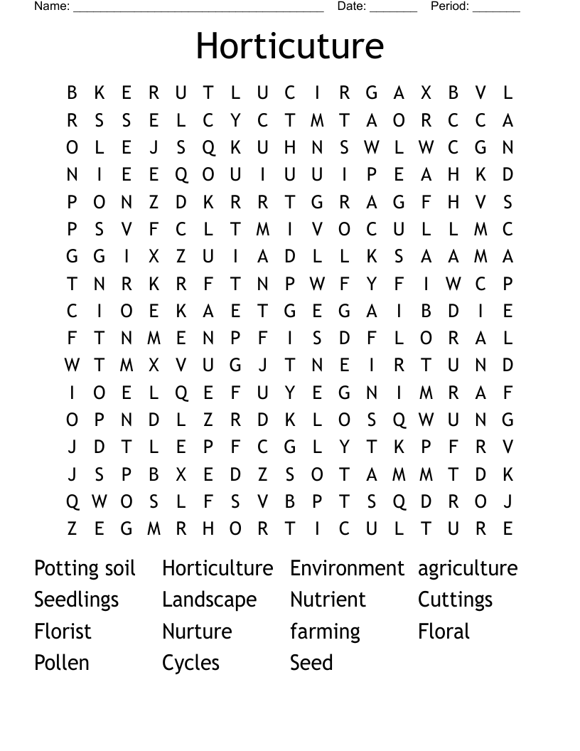 Horticuture Word Search - WordMint