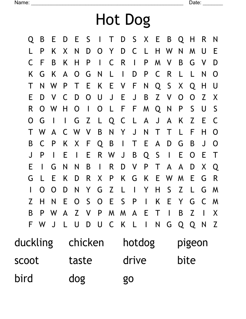 Hot Dog Word Search WordMint