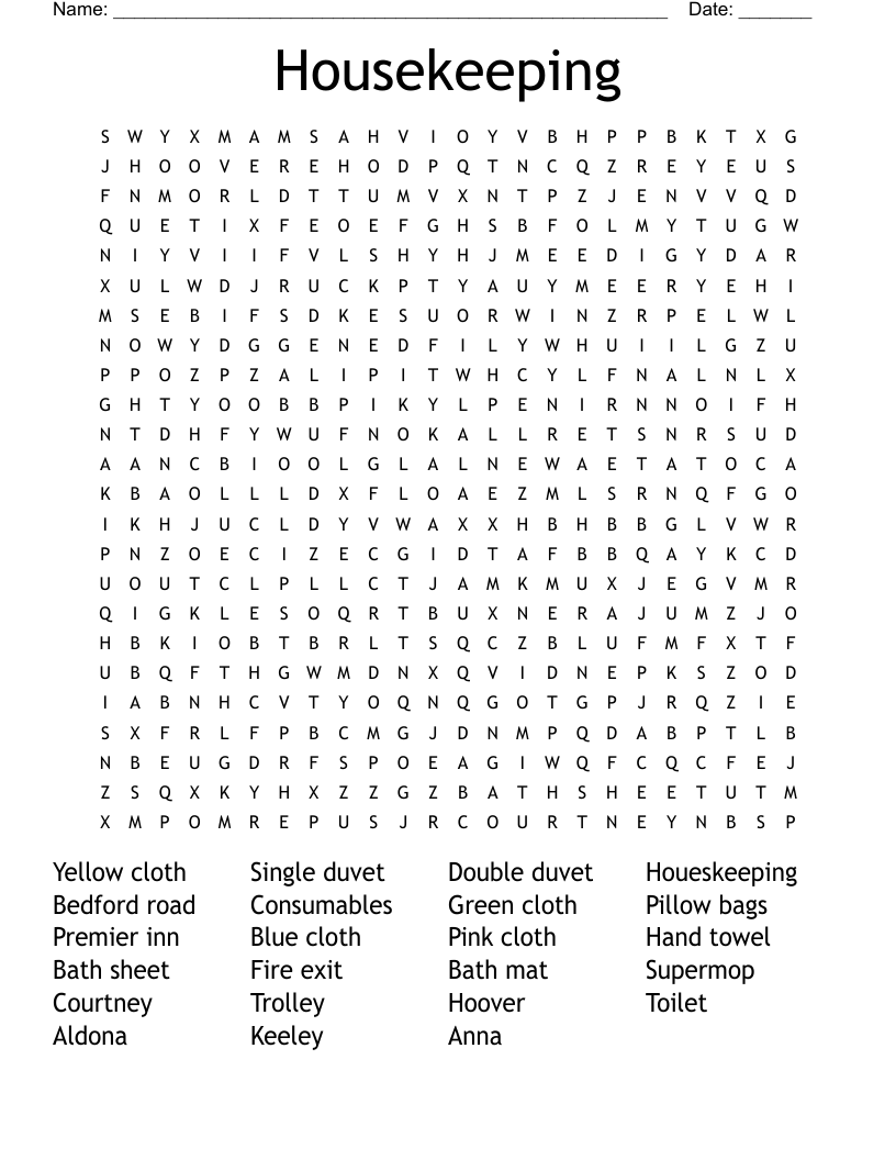 Housekeeping Word Search WordMint