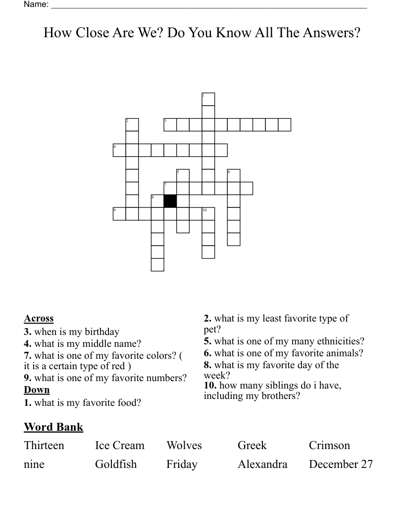 How Close Are We? Do You Know All The Answers? Crossword - WordMint