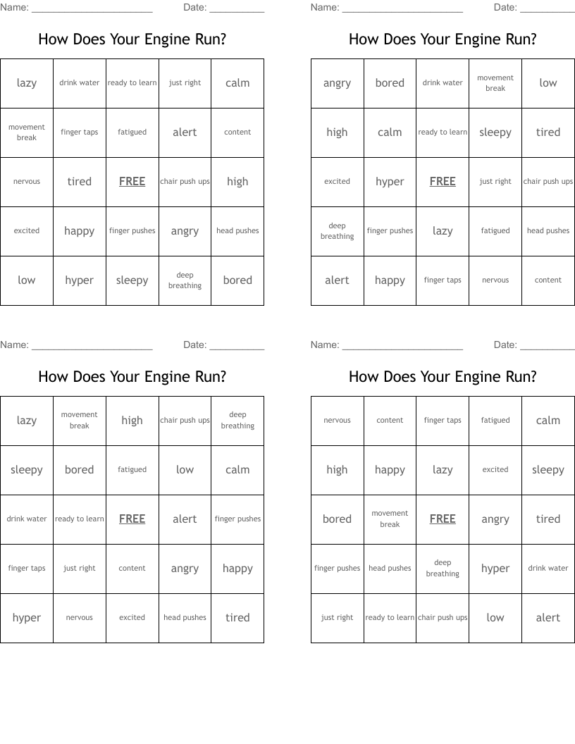 How Does Your Engine Run? Bingo Cards - WordMint