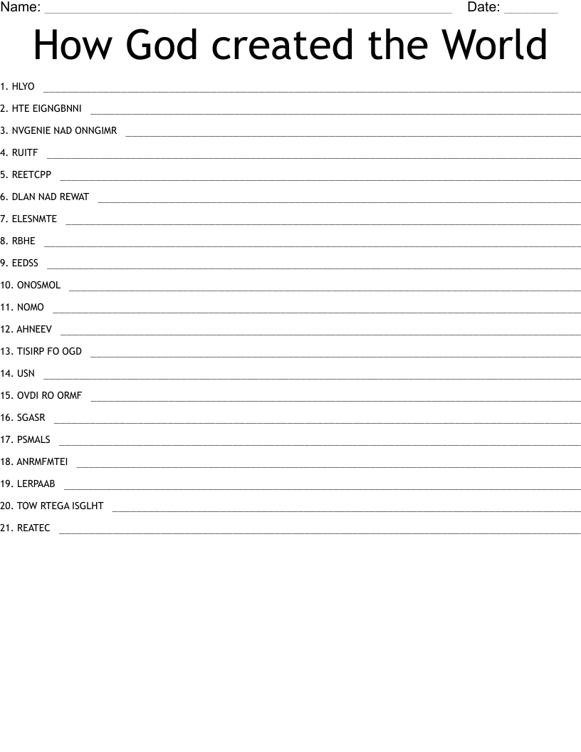 How God created the World Word Scramble - WordMint