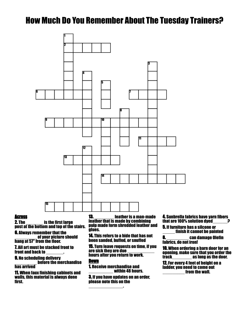 How Much Do You Remember About The Tuesday Trainers? Crossword - WordMint