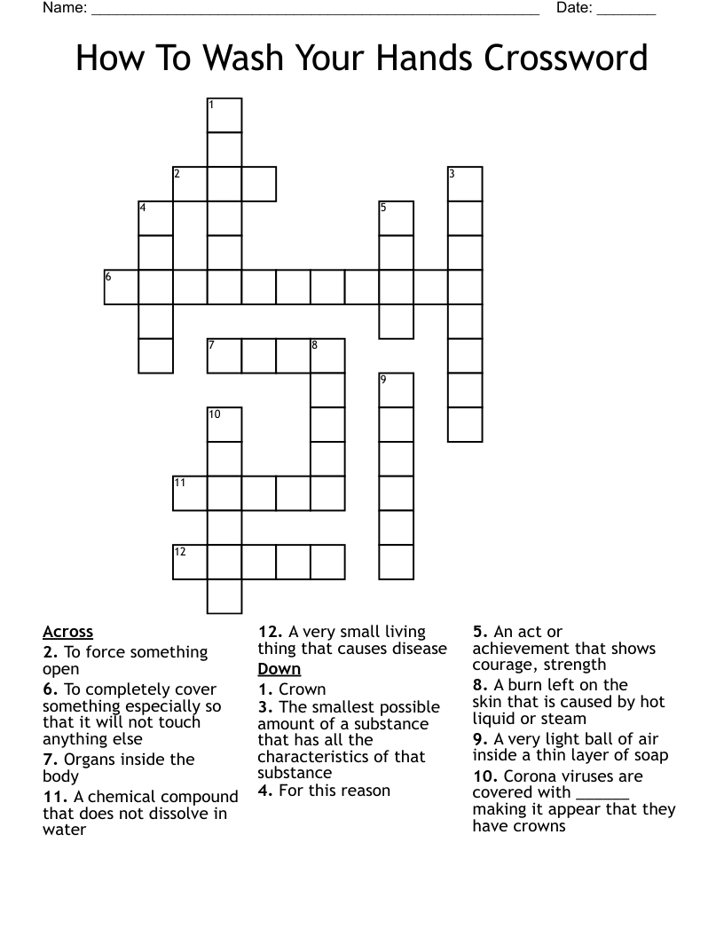 How To Wash Your Hands Crossword WordMint