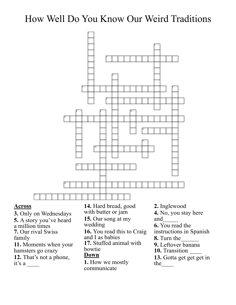 How Well Do You Know Our Weird Traditions Crossword - WordMint