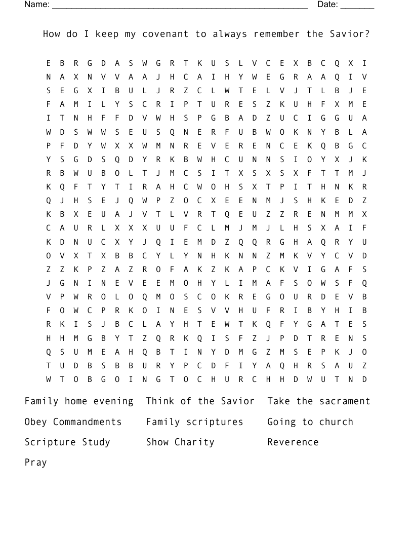 How Do I Keep My Covenant To Always Remember The Savior Word Search