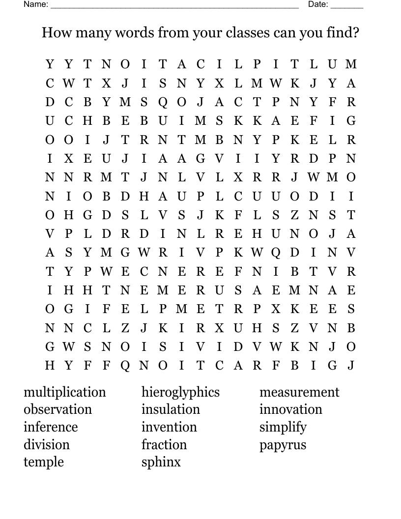 How Many Words From Your Classes Can You Find Word Search WordMint