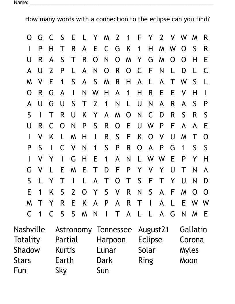 How Many Words With A Connection To The Eclipse Can You Find Word